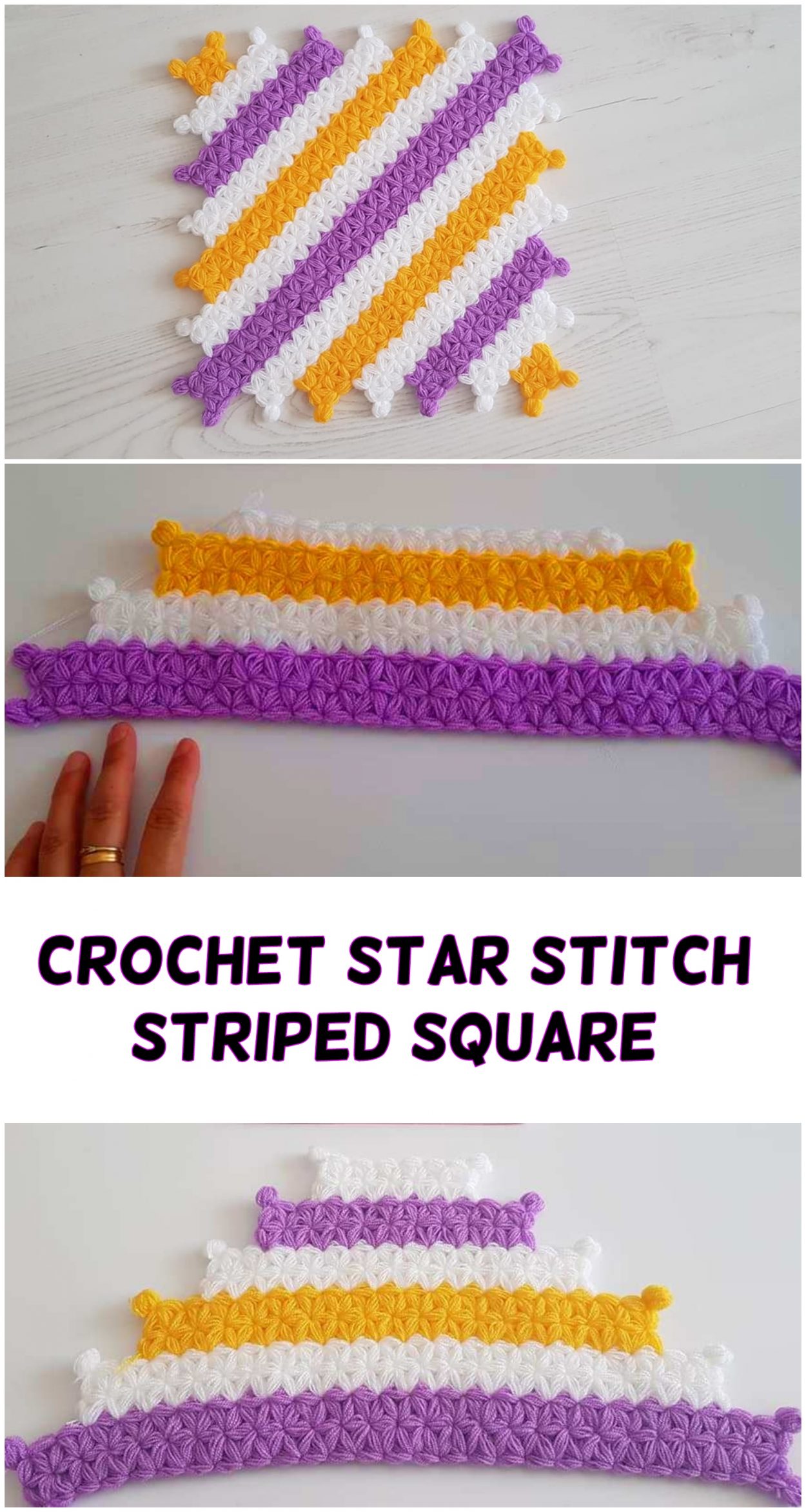 Crochet Star Stitch Striped Square - We Love Crochet
