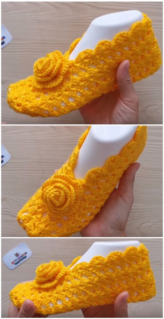 Crochet Lovely Slippers With Flower - We Love Crochet