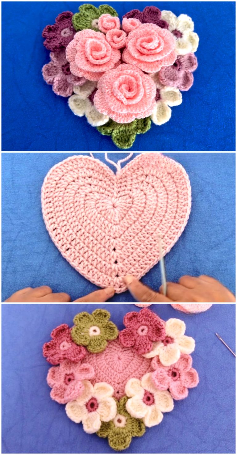 Crochet A Heart Applique With Flowers - We Love Crochet
